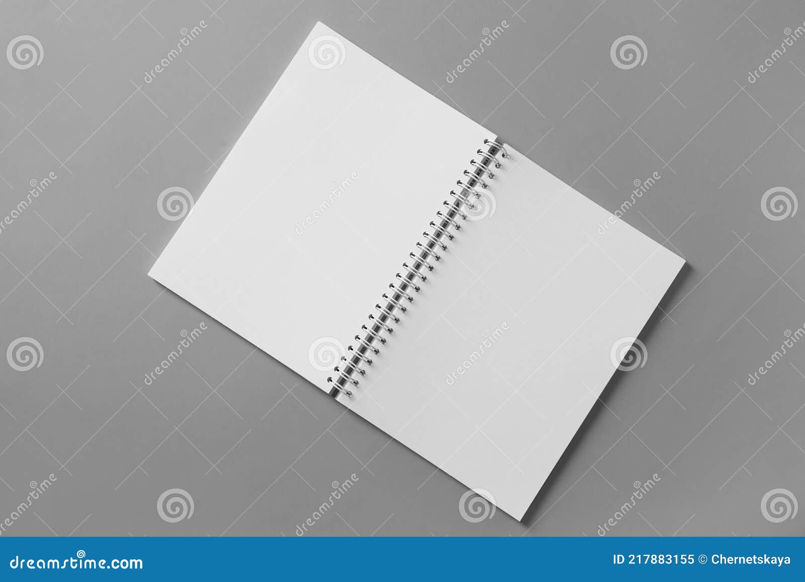 Open Blank Notebook on Grey Background, Top View. Mockup for Design ...