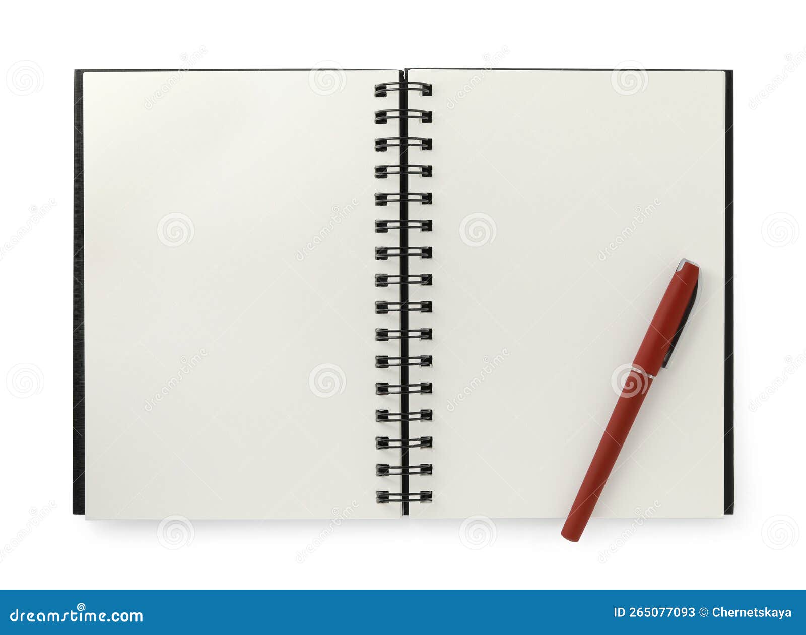 Open Blank Notebook with Pen Isolated on White, Top View Stock Image ...
