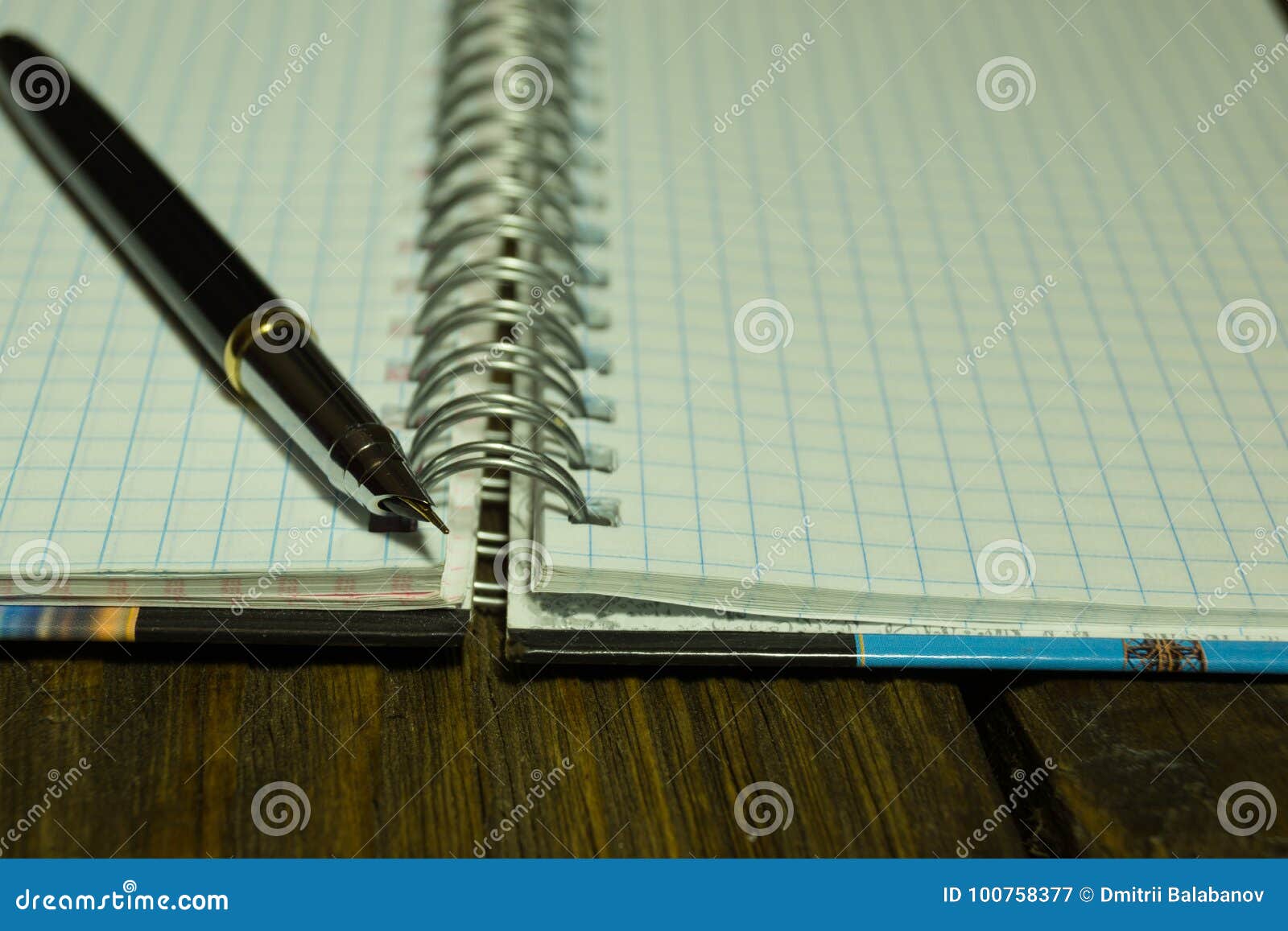 Open Blank Page Notebook and Pen on a Rustic Wooden Desk. a Textured ...