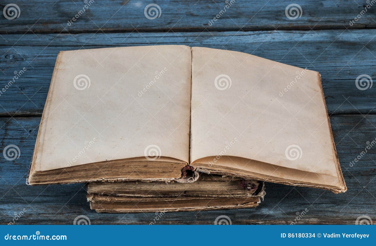 Open Blank Pages of Old Book on Wood Background Stock Photo - Image of ...