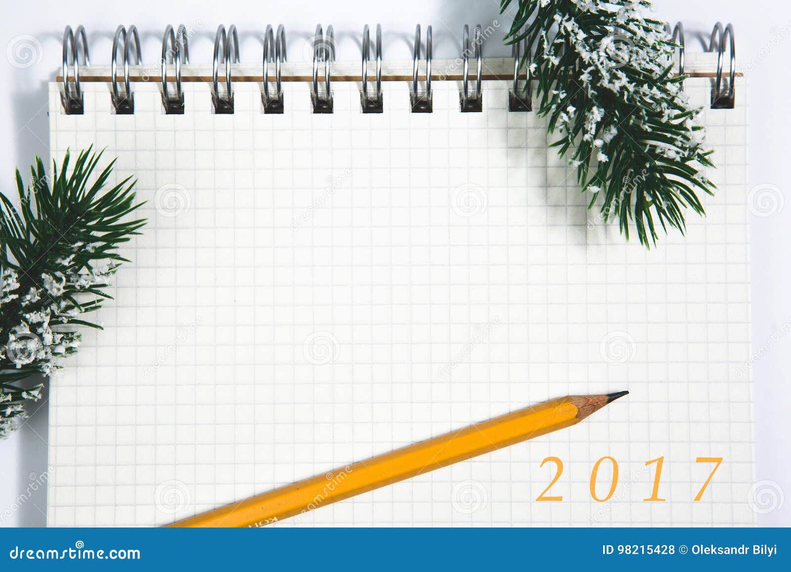 2017 Open Blank Spiral Notepad with Yellow Pencil Christmas Concept ...