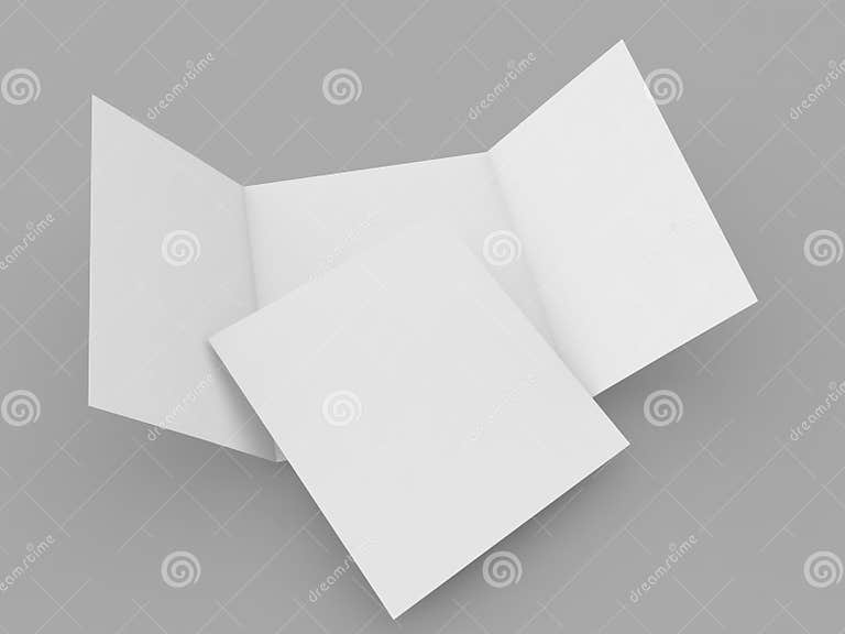 Open Blank Three Folded Flyer and A4 Sheet Mockup on Gray Background ...