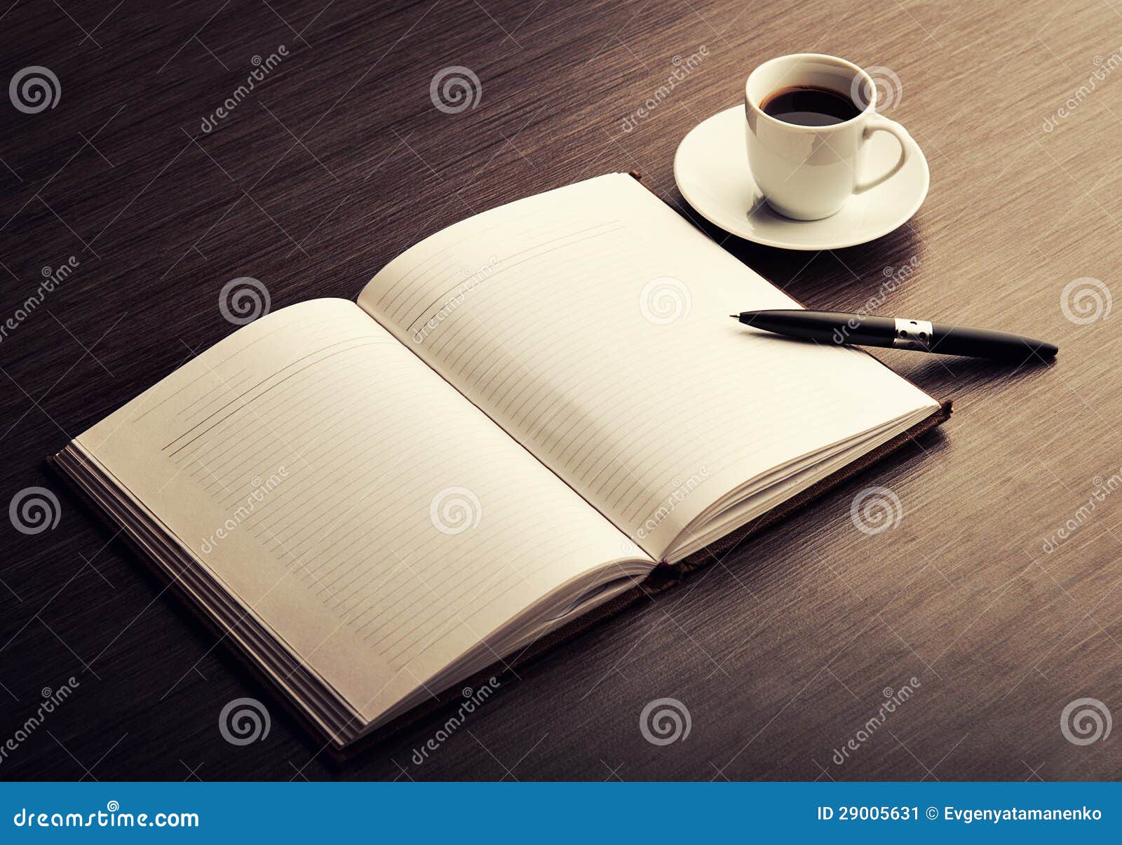 Open a Blank White Notebook, Pen and Coffee on the Desk Stock Image ...