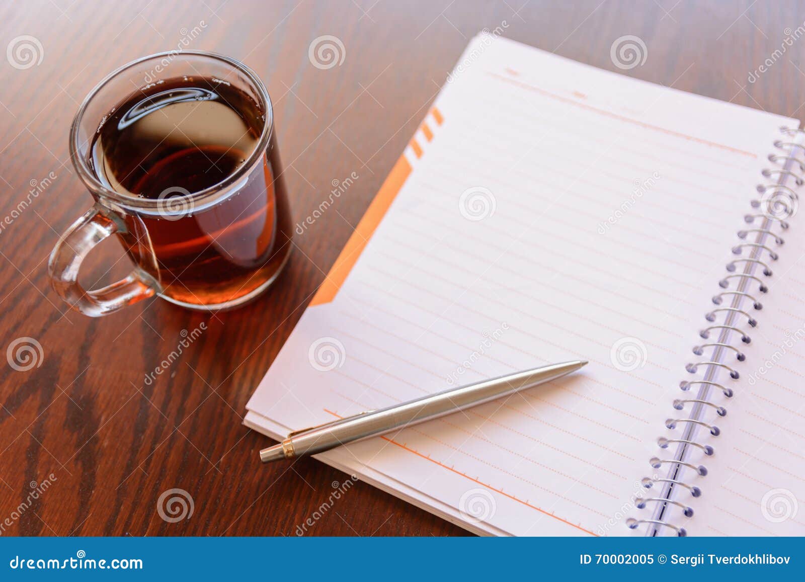 Open a Blank White Notebook, Pen and Cup of Tea Stock Image - Image of ...