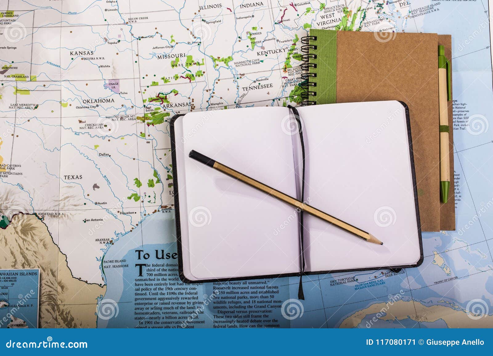 Open block notes on map stock image. Image of globetrotter - 117080171