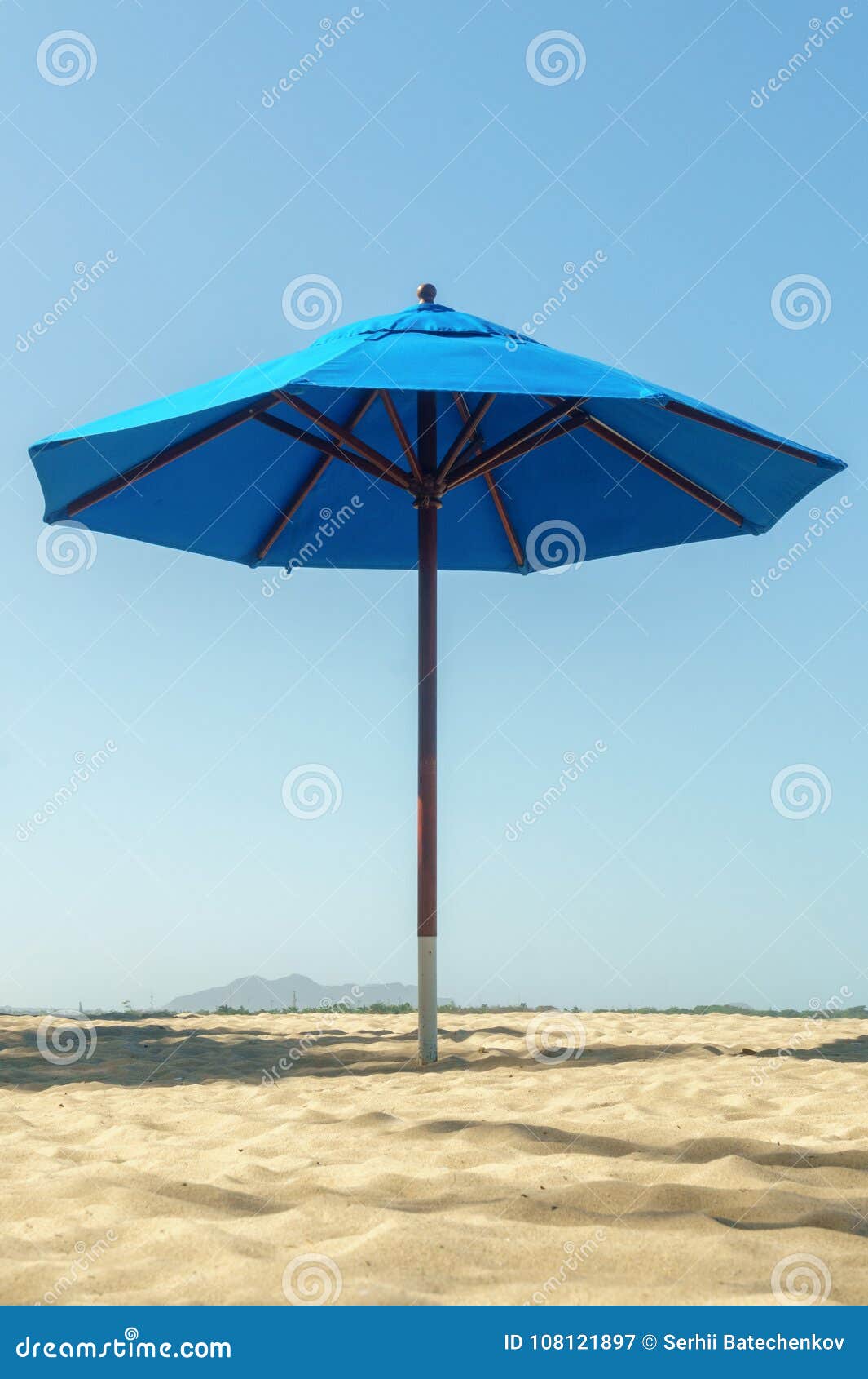 Open Blue Beach Umbrella with Shadow on the Sandy Beach Stock Image ...