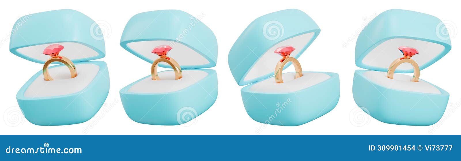 Open Blue Box with Engagement Ring in Different Positions. Wedding Ring ...