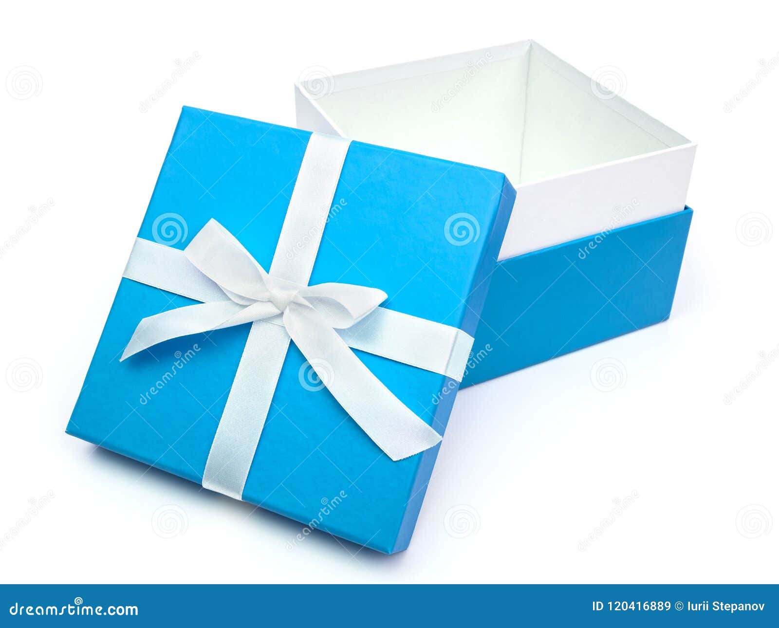 Open Blue Box with a Gift and White Bow Stock Image - Image of blue ...