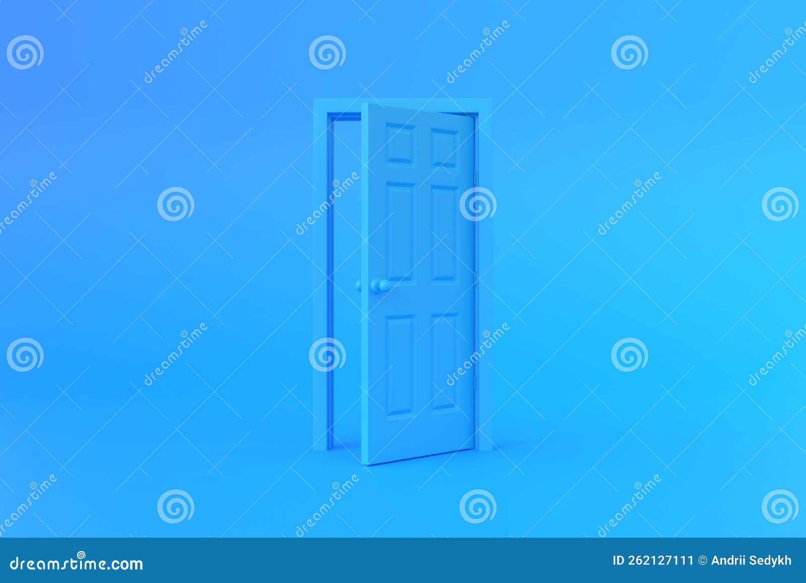 Open Blue Door in a Room with a Blue Background Stock Illustration ...