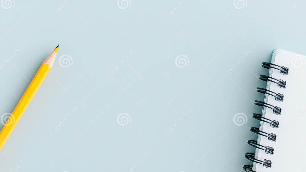 Open Blue Notebook with Pencil on Gray Backdrop Spiral Bound School and ...