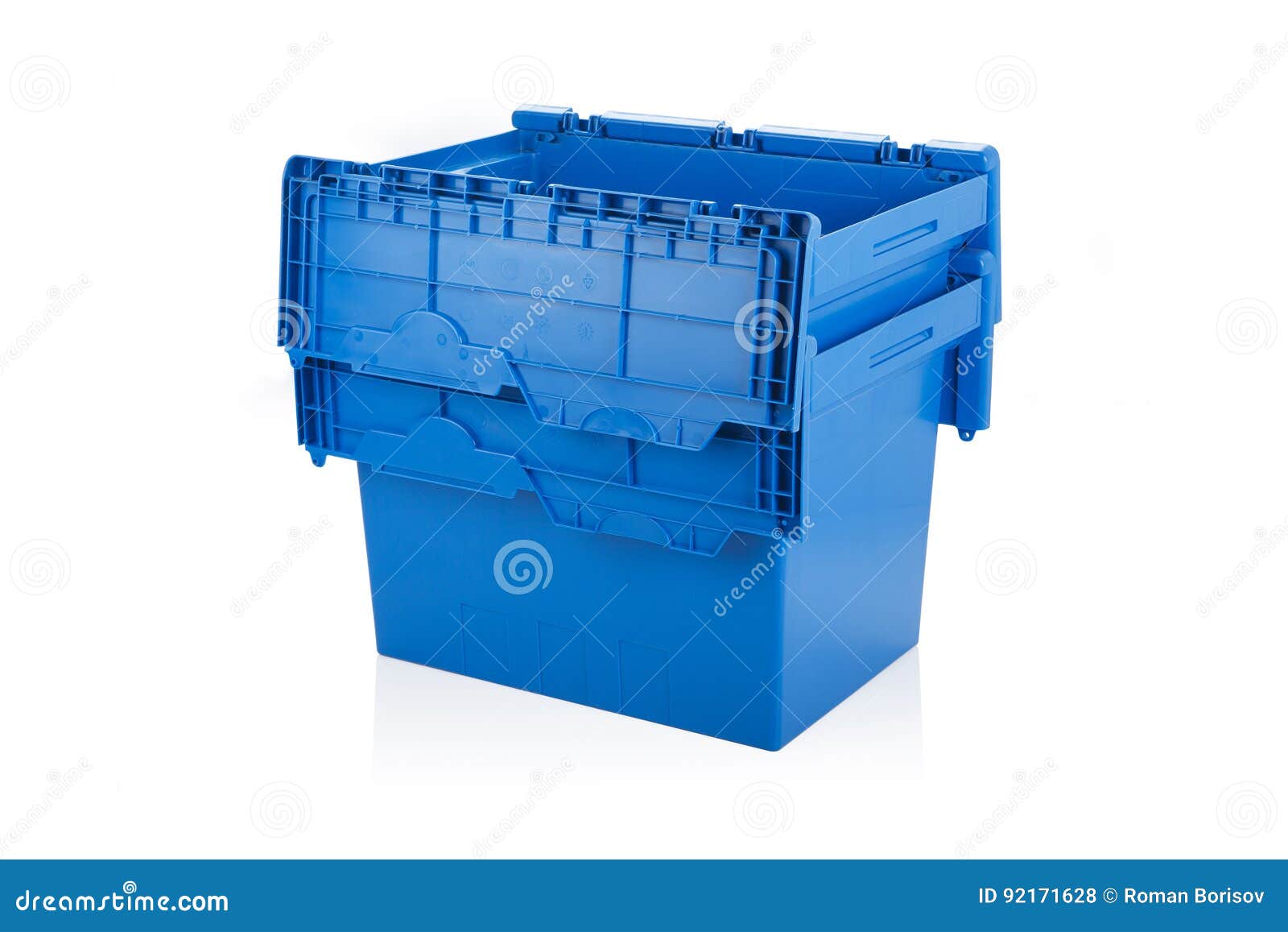 Open Blue Plastic Box Packaging. Stock Photo - Image of stack, pair ...