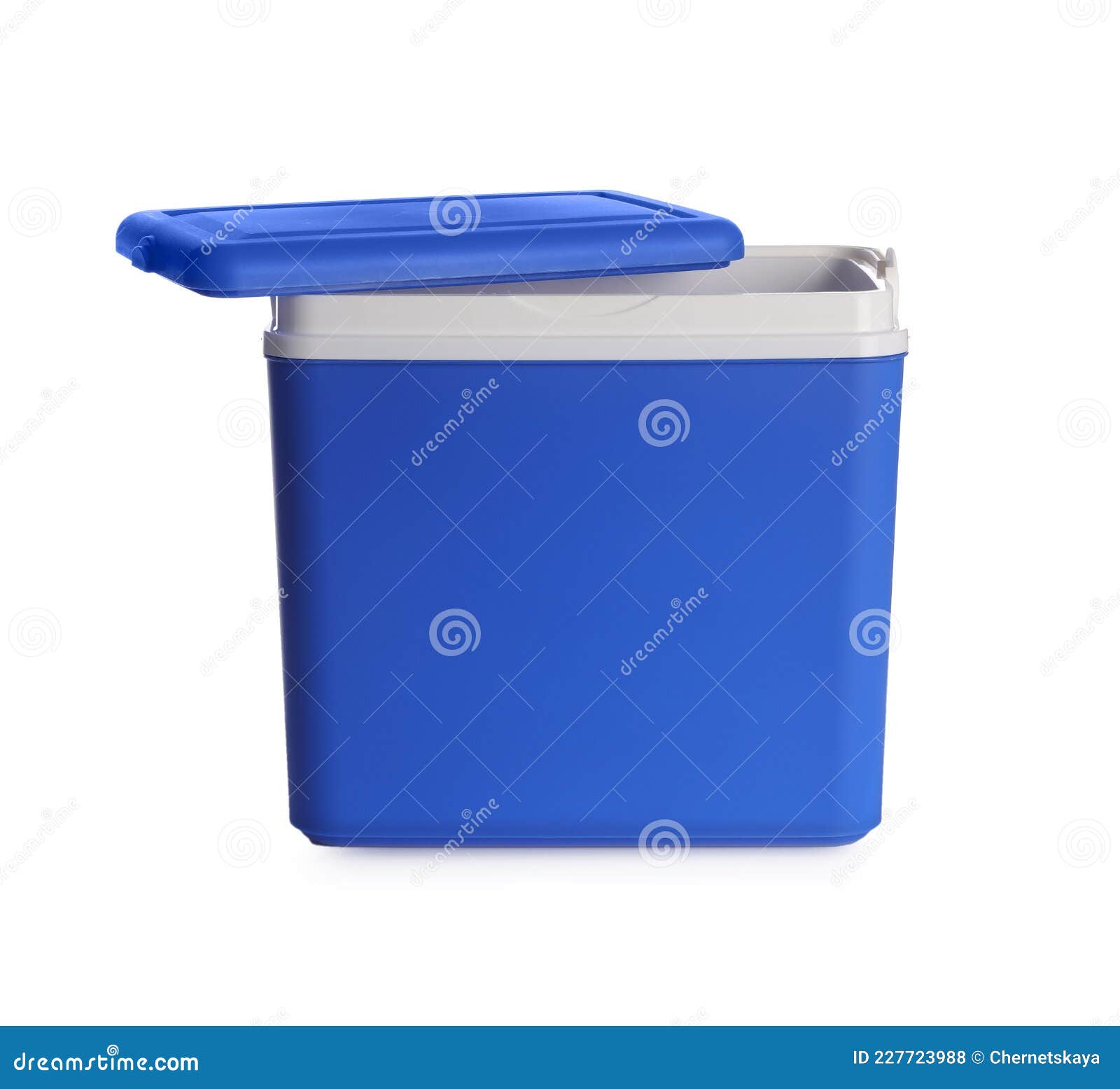 Open Blue Plastic Cool Box Isolated on White Stock Photo - Image of ...