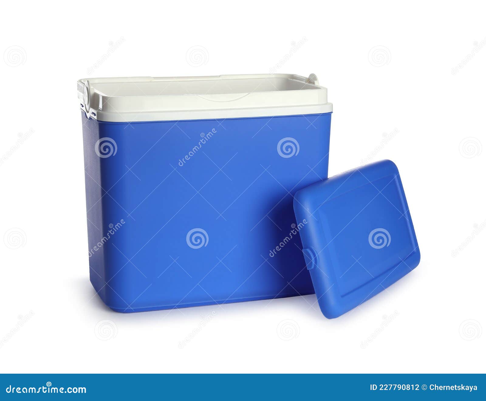 Open Blue Plastic Cool Box Isolated on White Stock Photo - Image of ...