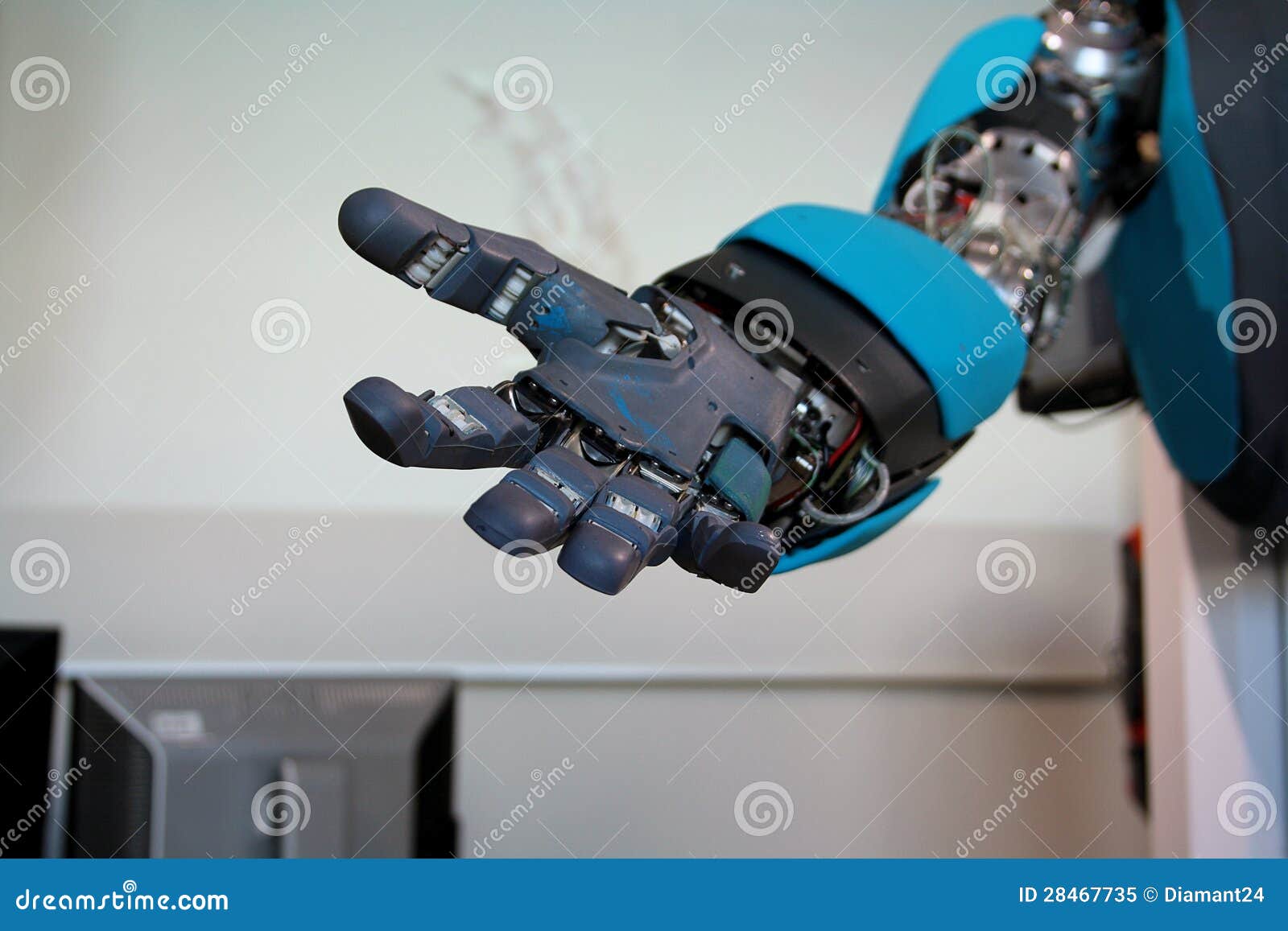 Open Blue Robot Hand Closeup Stock Image - Image of technology, cyborg ...