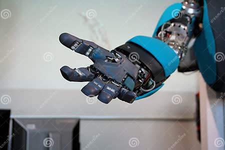 Open Blue Robot Hand Closeup Stock Image - Image of technology, cyborg ...