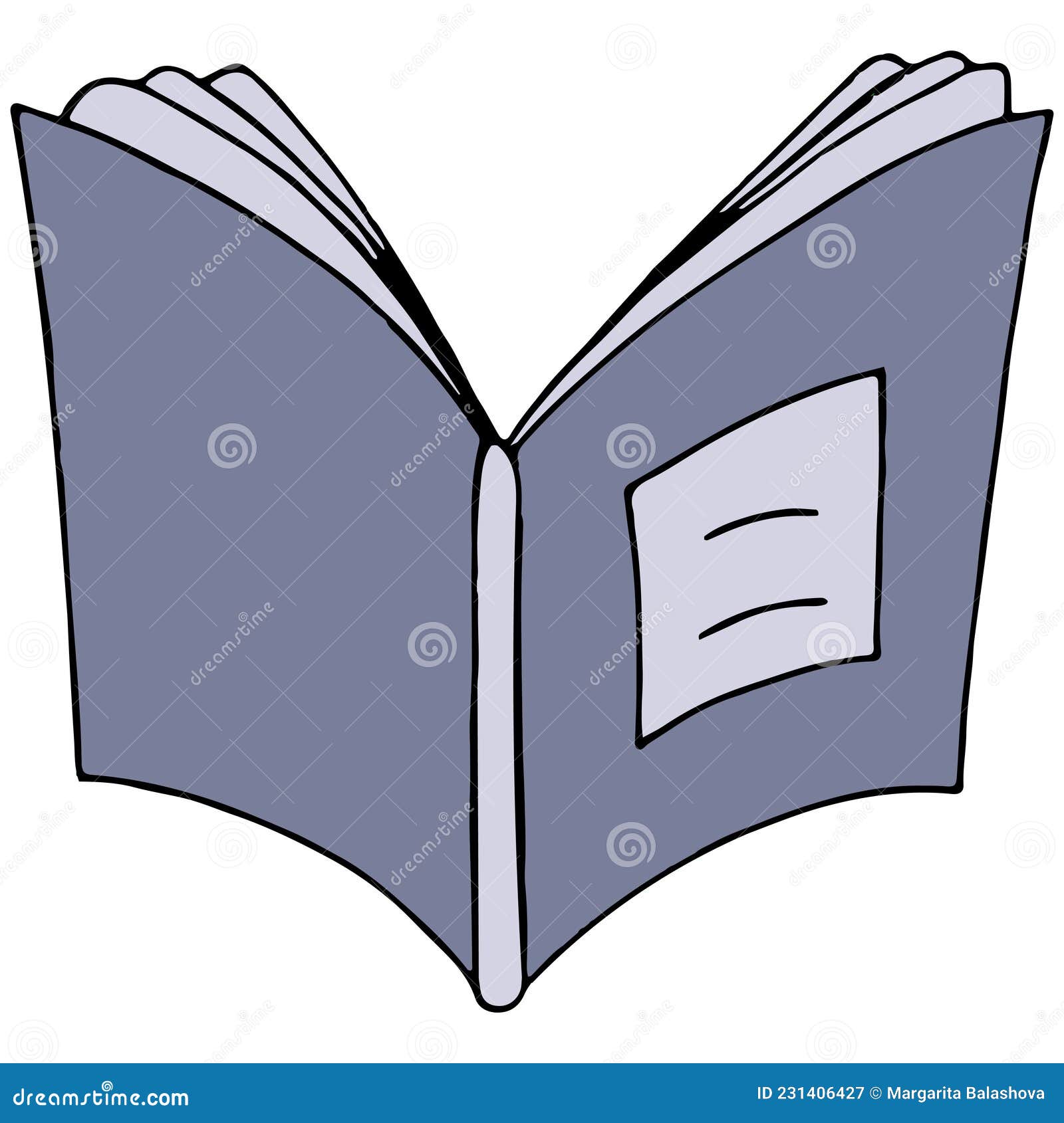 Open Blue School Book or Notebook, Color Vector Illustration in Doodle ...