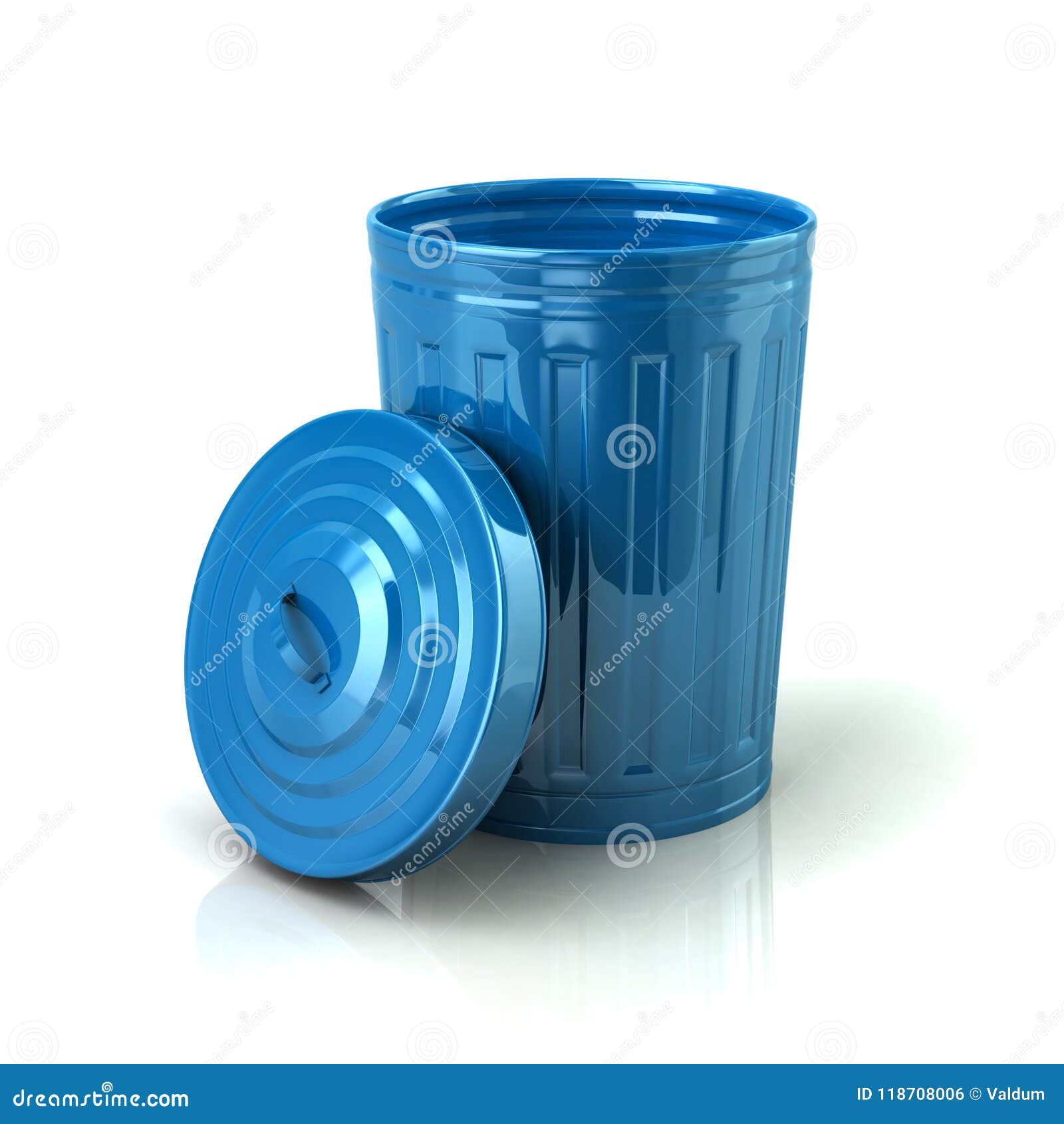 Open Blue Trash Can 3d Illustration Stock Illustration - Illustration ...