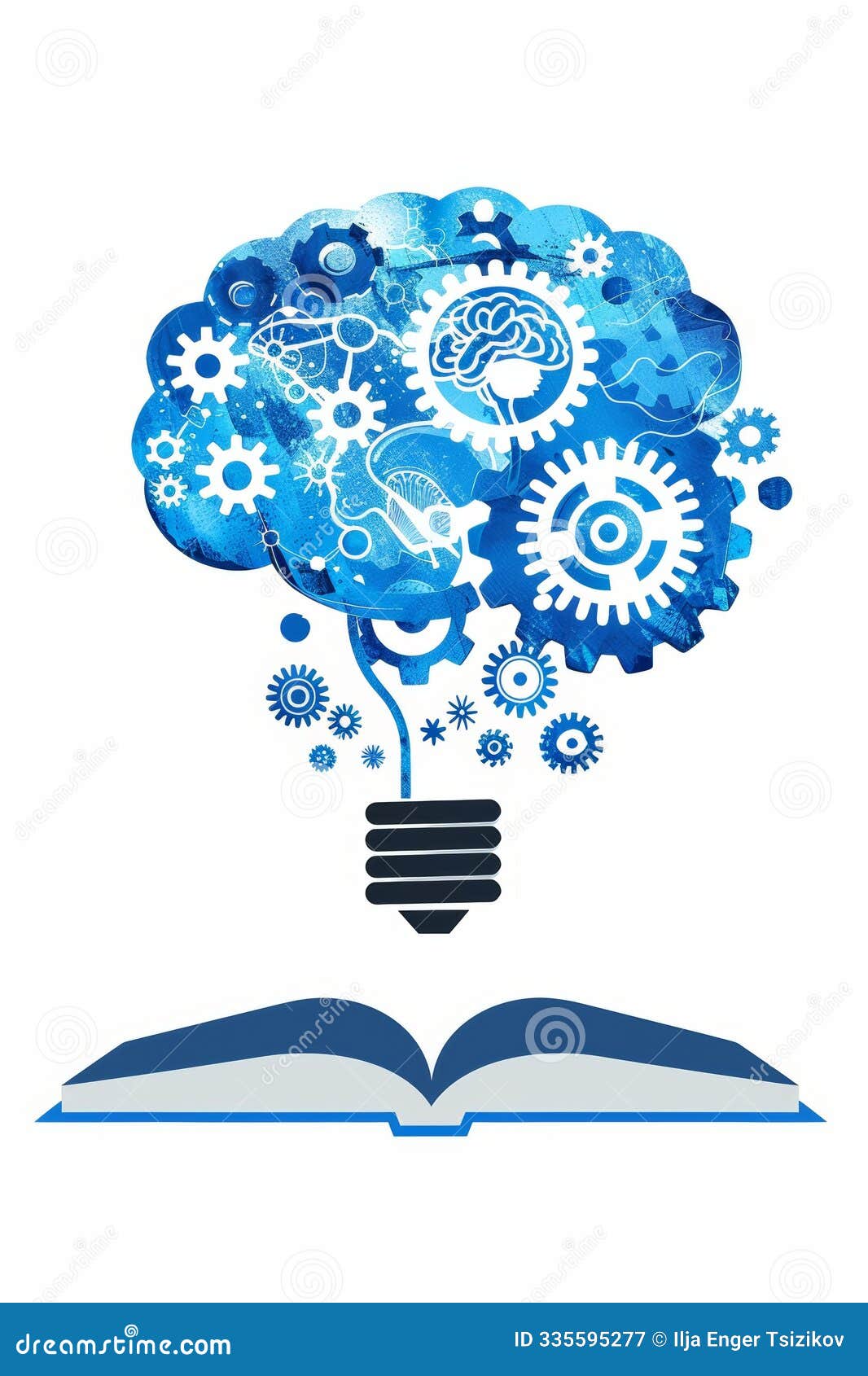 Open Book with Abstract Brain Gear Lightbulb, Concept of Knowledge ...