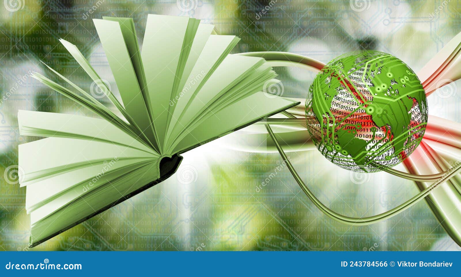 Open Book on an Abstract Green Background. Stylized Image of the Globe ...