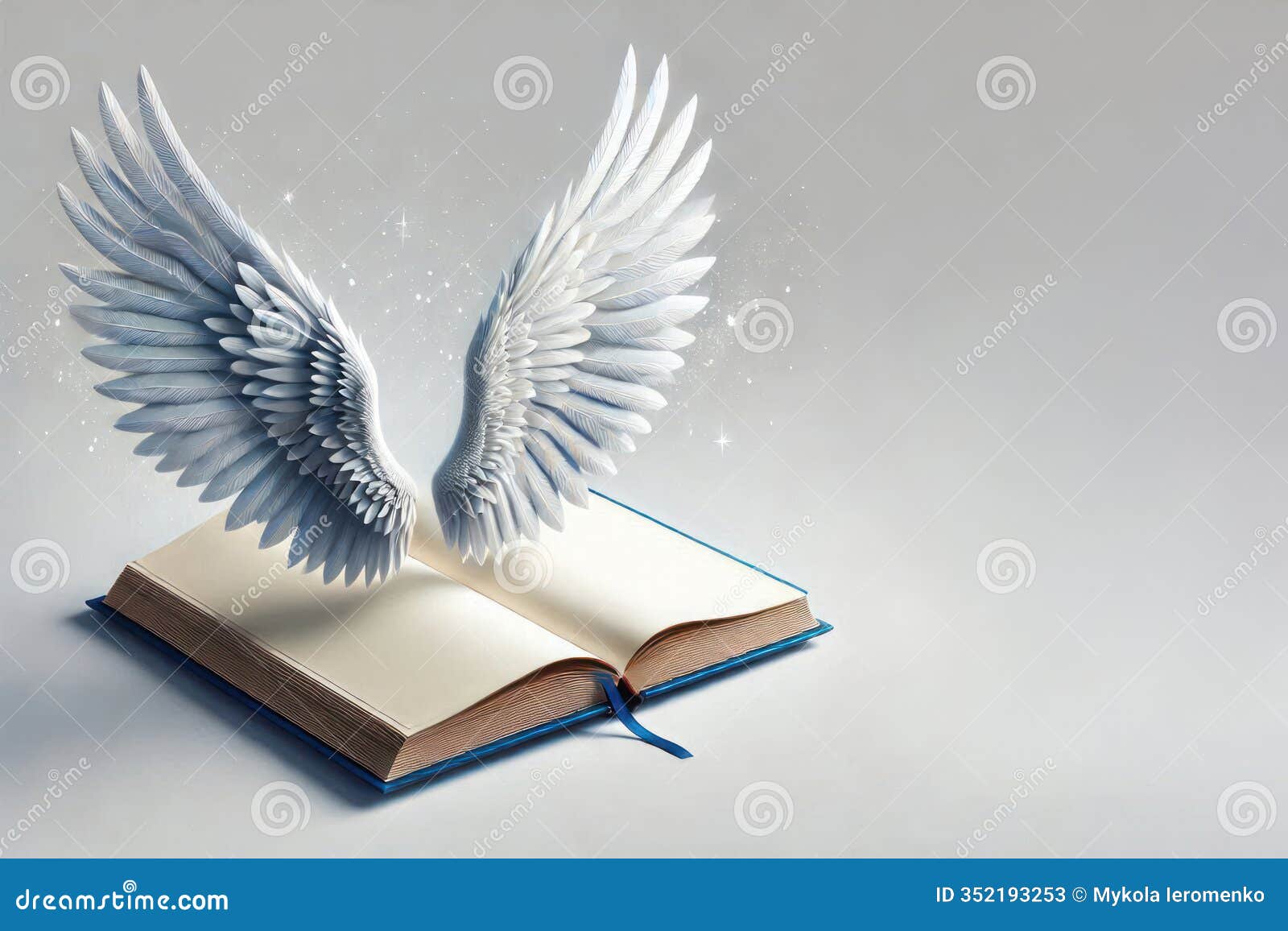 An Open Book with Angel Wings. Space for Text. Stock Image - Image of ...