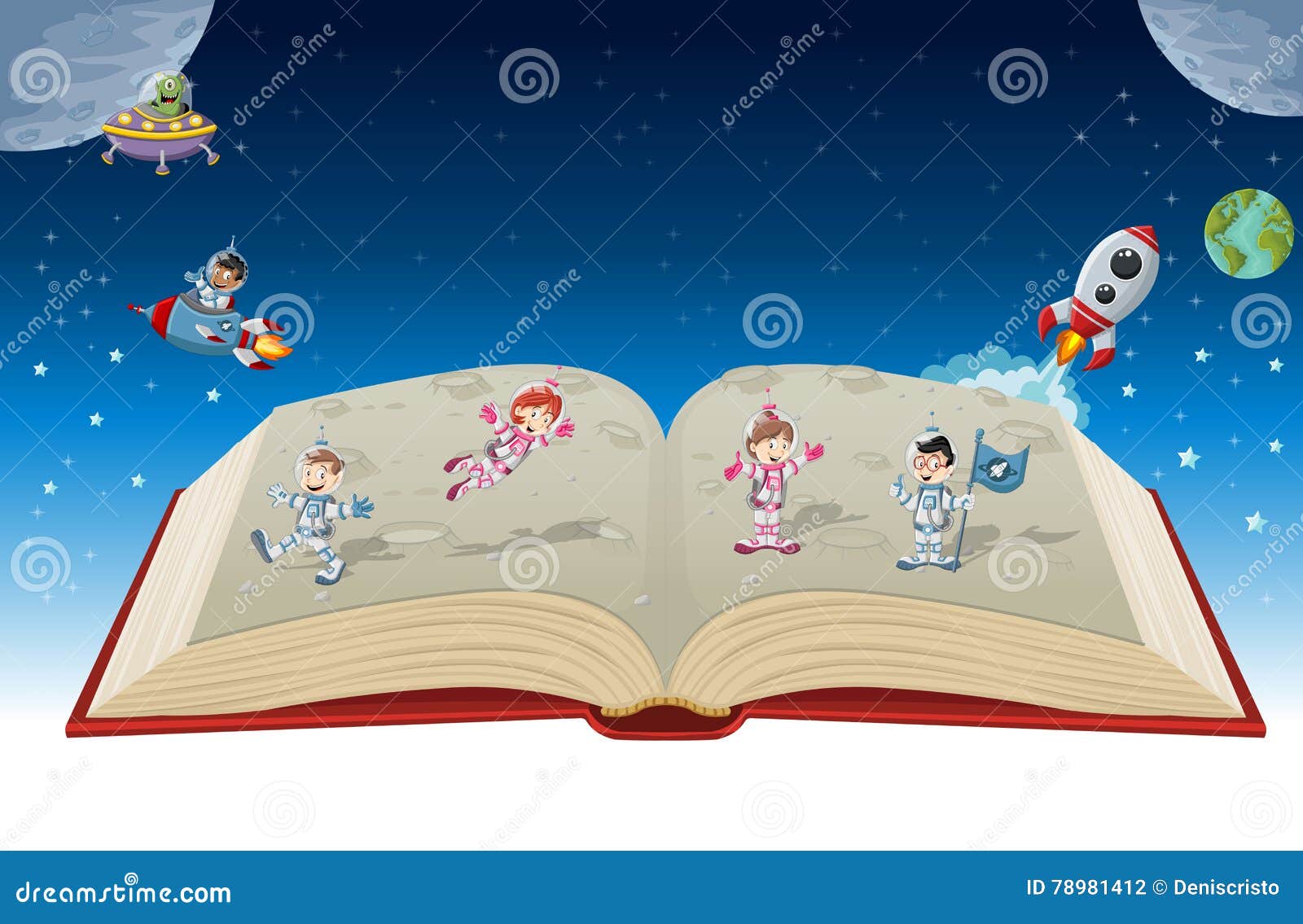 Open Book with Astronaut Cartoon Children Stock Vector - Illustration ... Open Book with Astronaut Cartoon Children Stock Vector - Illustration ...