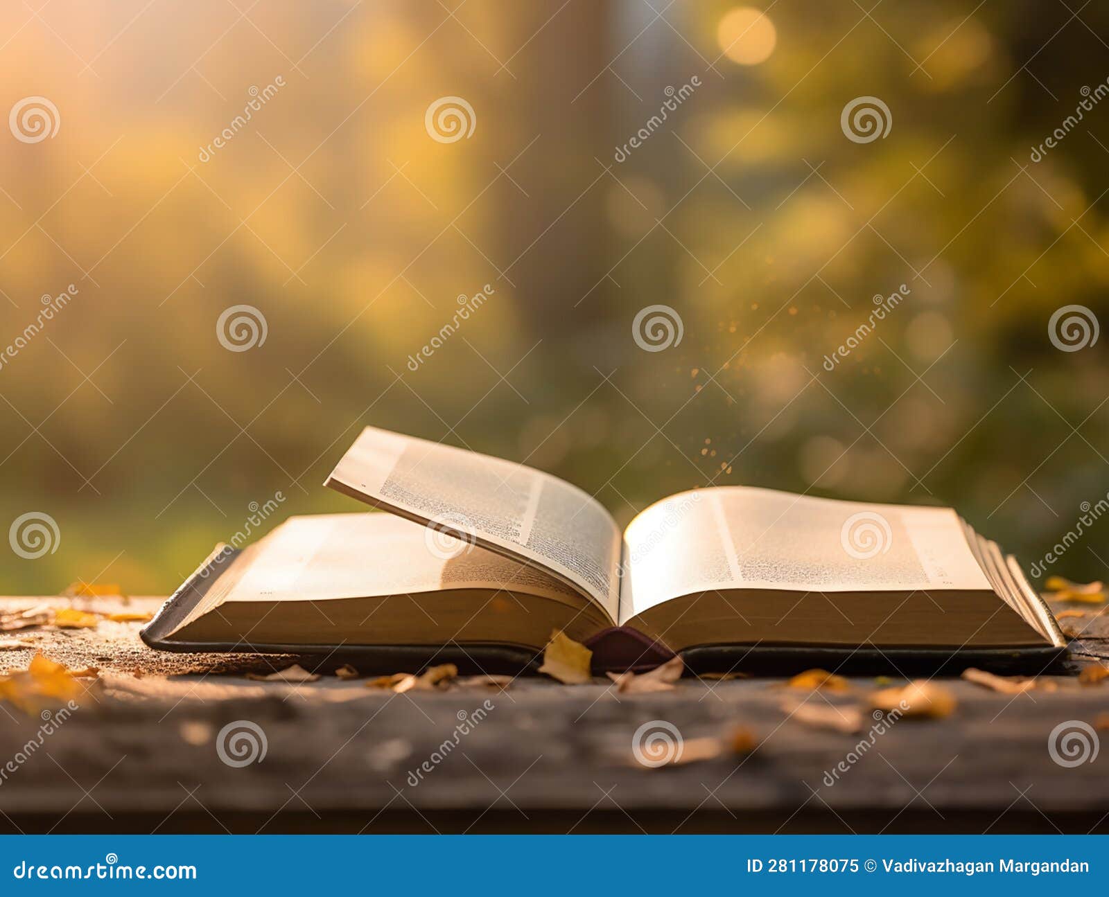 Open Book on a Bench in Park Stock Illustration - Illustration of ...