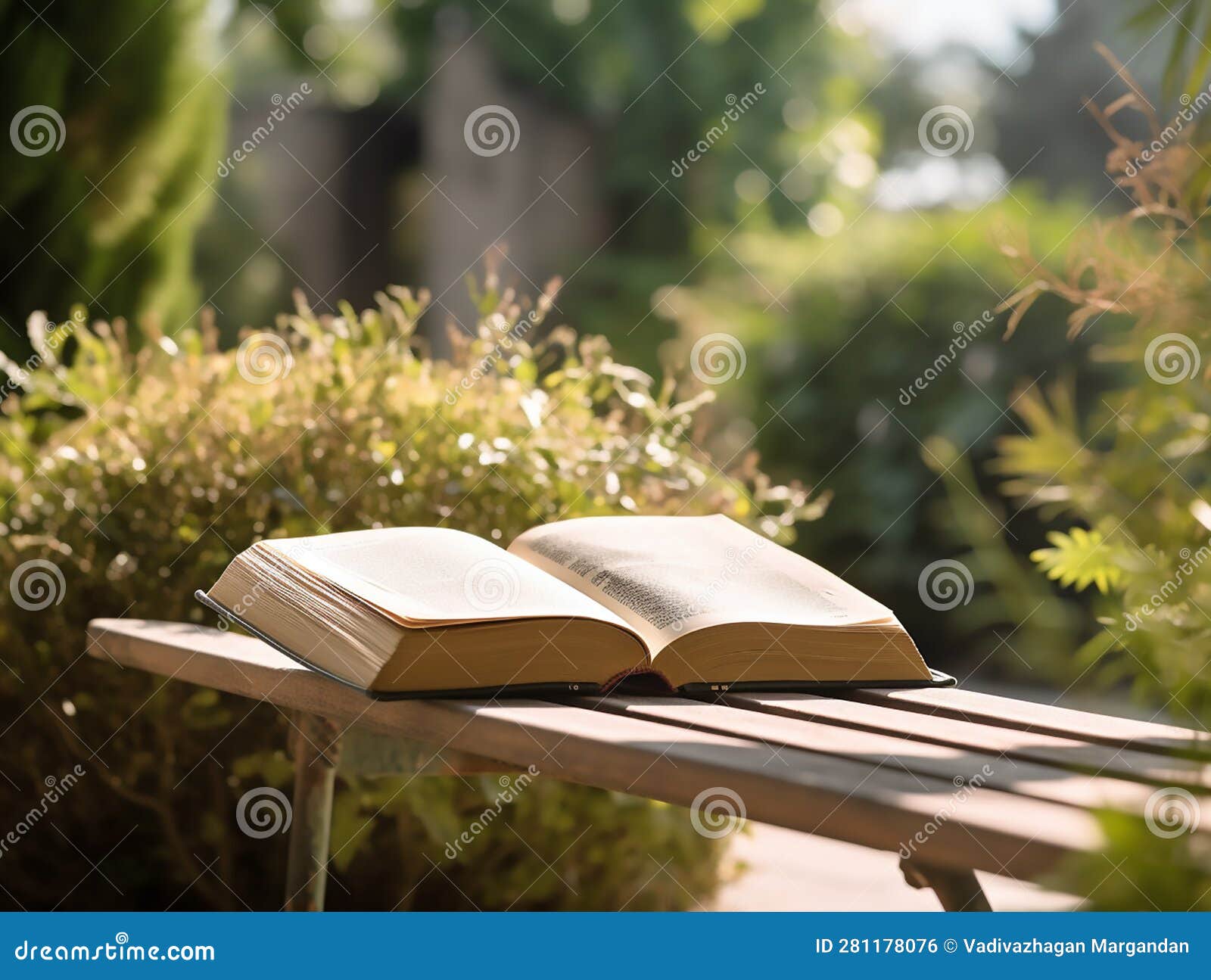 Open Book on a Bench in Park Stock Illustration - Illustration of ...