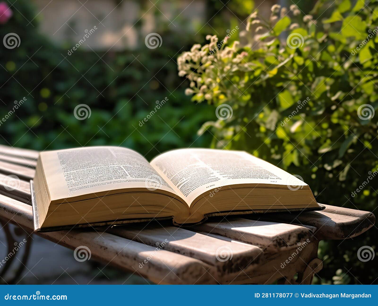 Open Book on a Bench in Park Stock Illustration - Illustration of paper ...