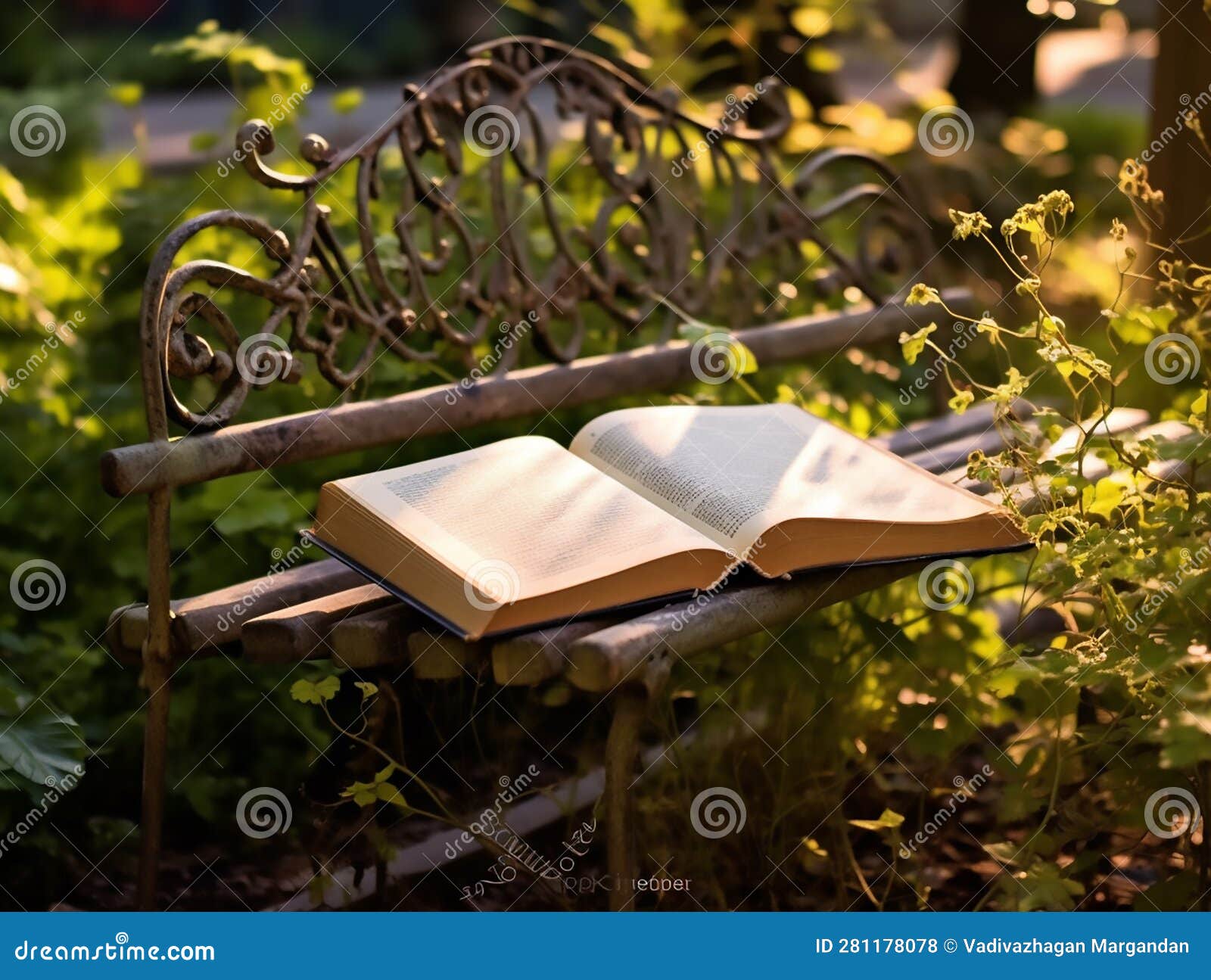 Open Book on a Bench in Park Stock Illustration - Illustration of ...