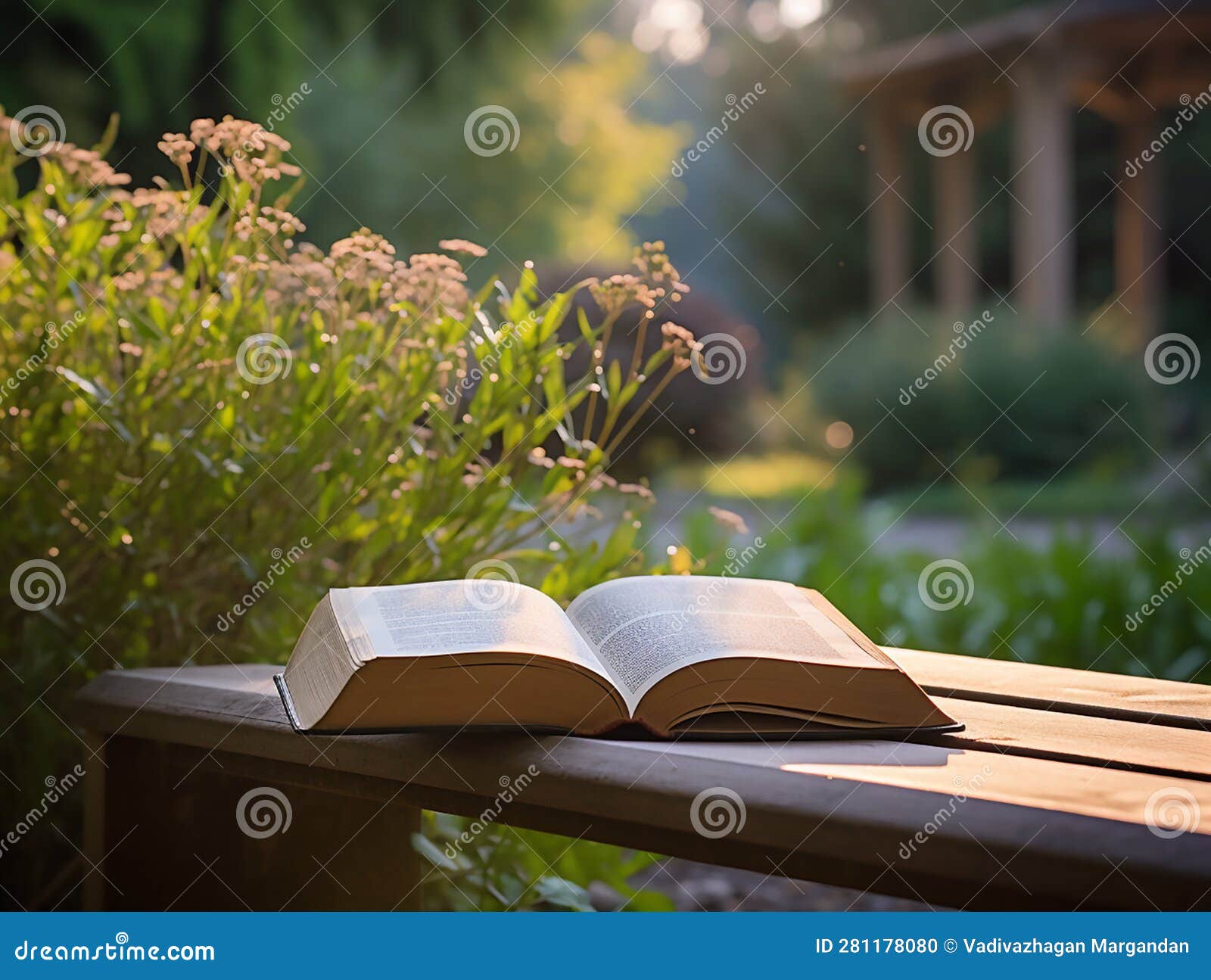 Open Book on a Bench in Park Stock Illustration - Illustration of open ...