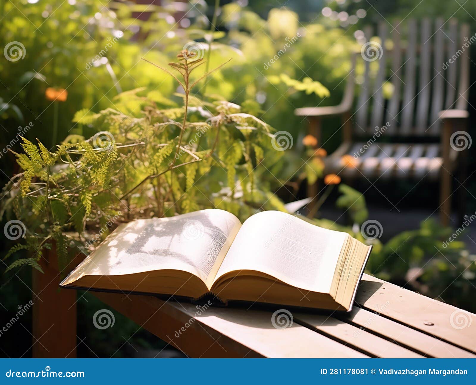 Open Book on a Bench in Park Stock Illustration - Illustration of page ...