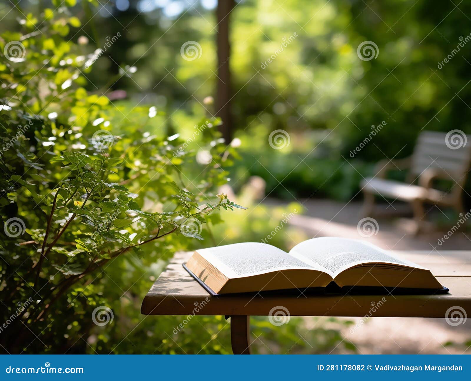 Open Book on a Bench in Park Stock Illustration - Illustration of ...
