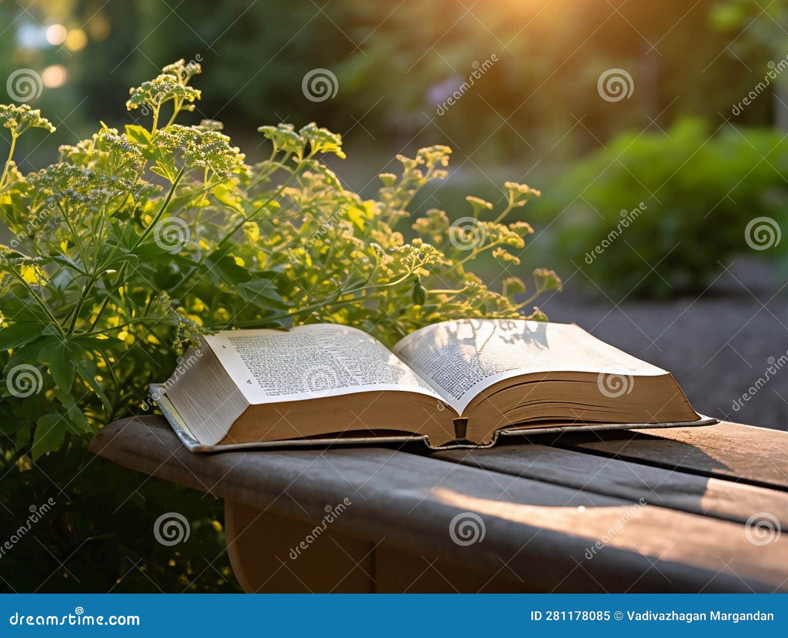 Open Book on a Bench in Park Stock Illustration - Illustration of ...