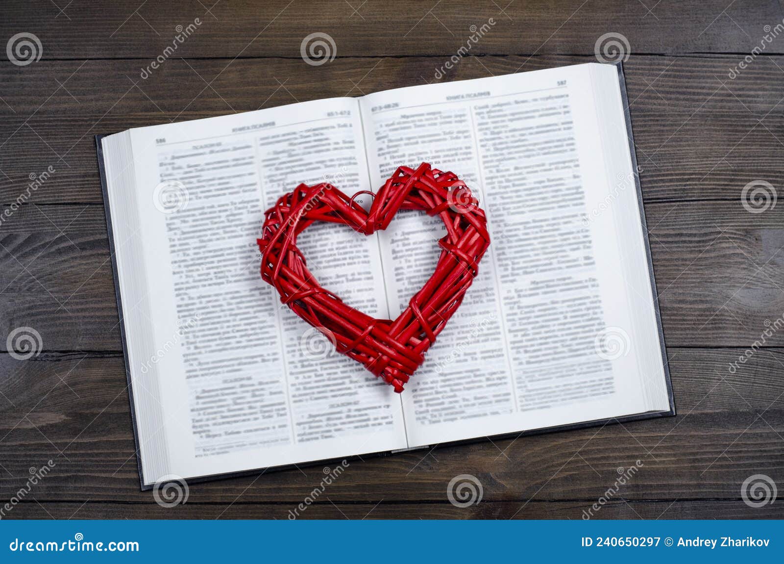 Open Book, Bible. on the Table. Red Heart. the Concept of Love for God ...