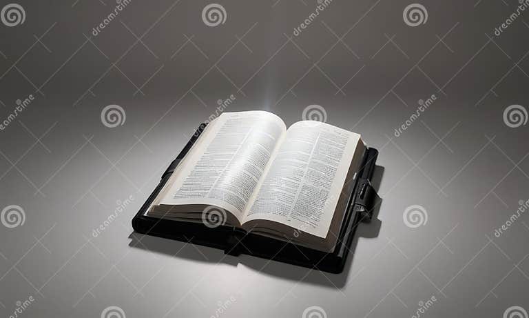 Open Book with Black Cover Rests on Gray Surface, Casting Shadow and ...