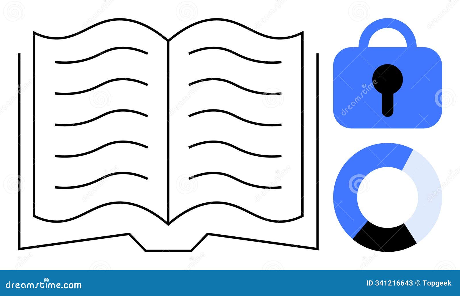 Open Book With Lock And Pie Chart Symbols Illustrating Privacy And ...