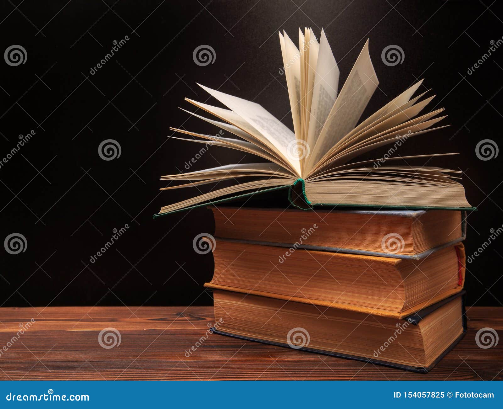 Open Book on the Blackboard Background Stock Image - Image of pile ...