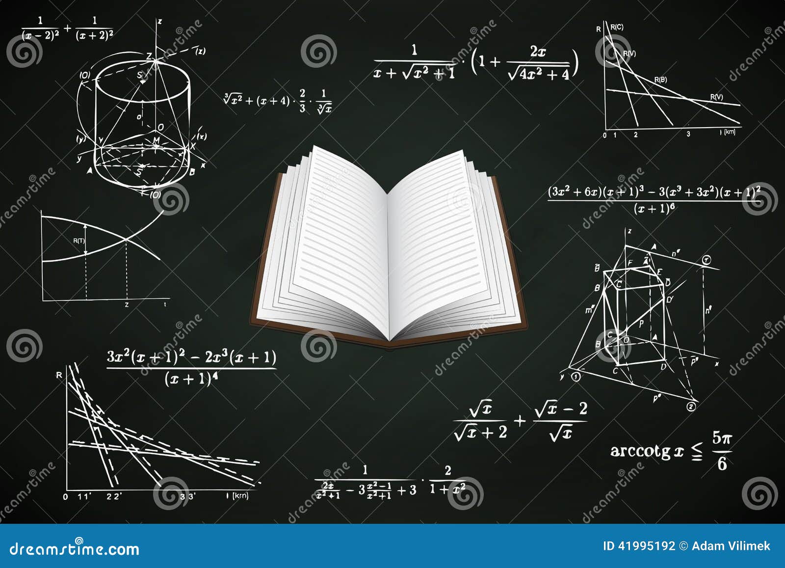 Open Book on Blackboard with Math Calculations Stock Illustration ...