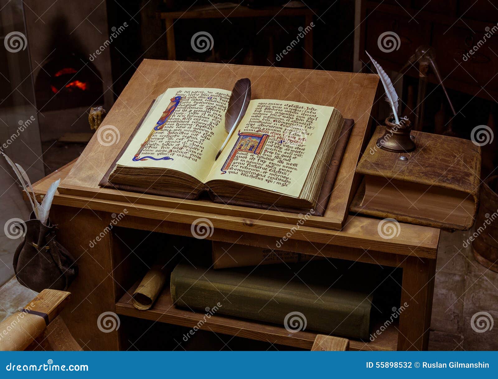 Open Book Blank on Old Wood Table Stock Photo - Image of book, dirty ...