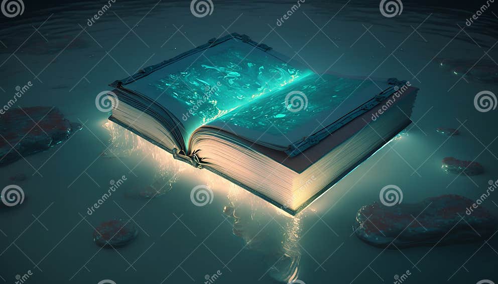Open Book with Blue Light on a Dark Background. 3d Rendering Stock ...