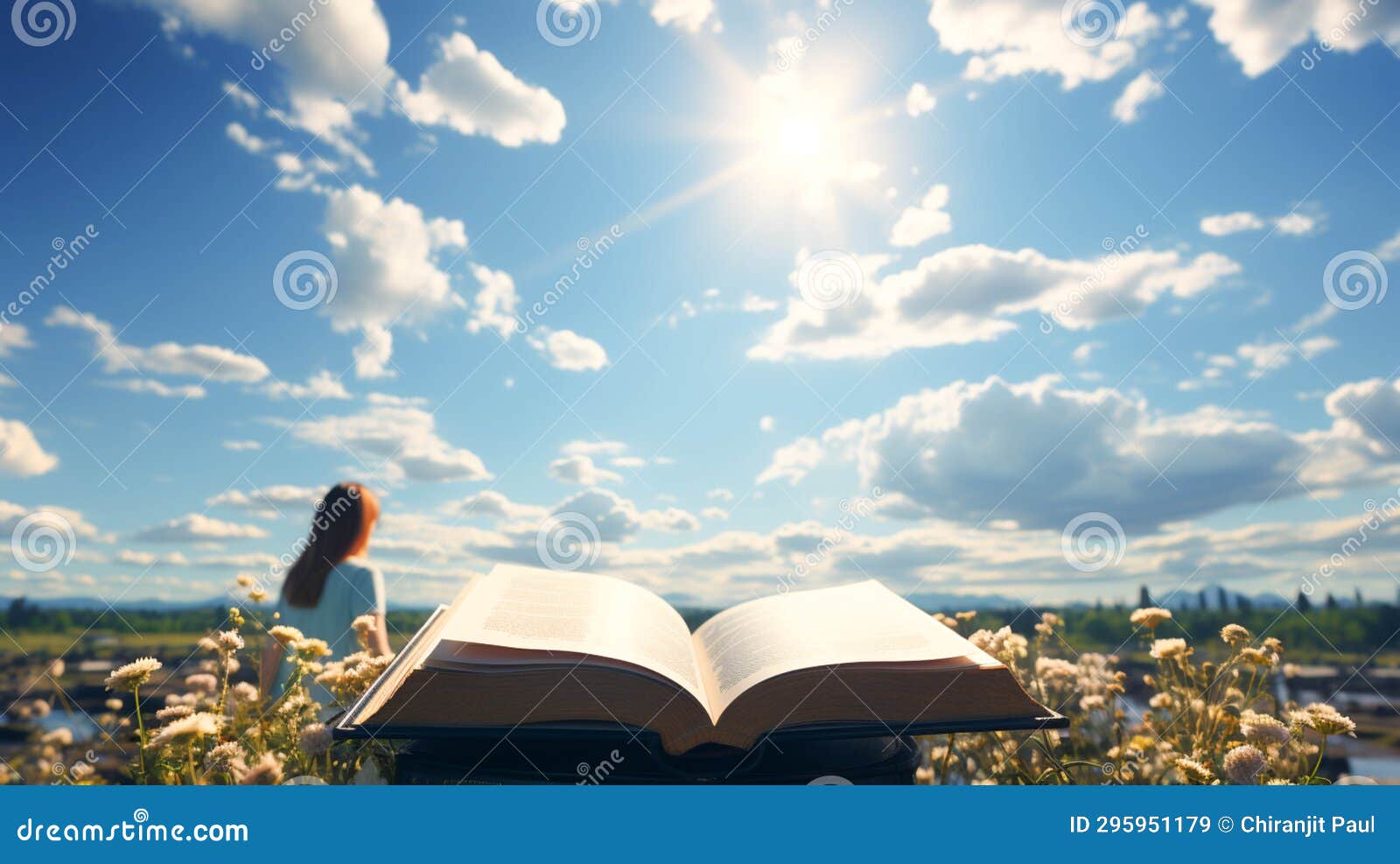An Open Book with a Blue Sky and Clouds Stock Image - Image of library ...