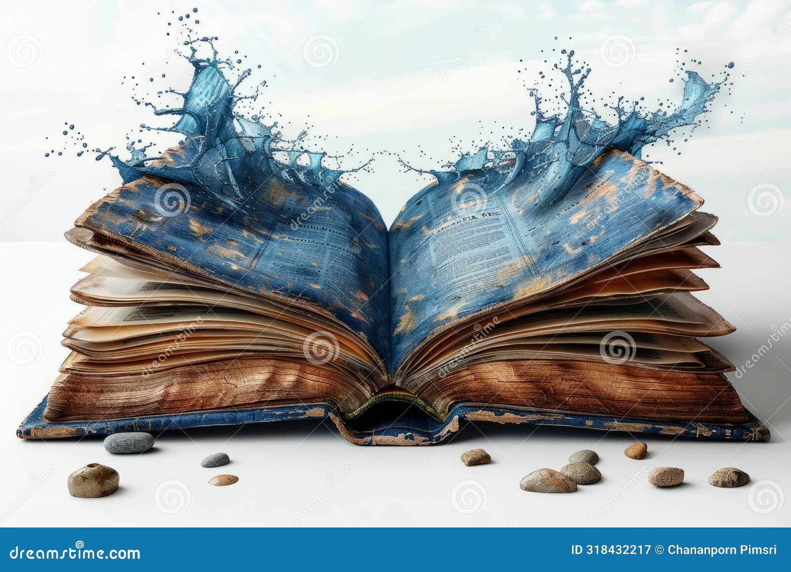 An Open Book with Blue Watercolor Stock Illustration - Illustration of ...