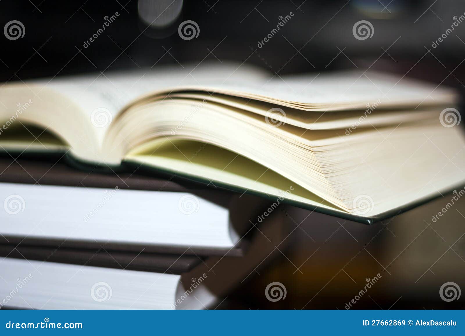 An Open Book on a Book Stack Stock Image - Image of edition, novel ...