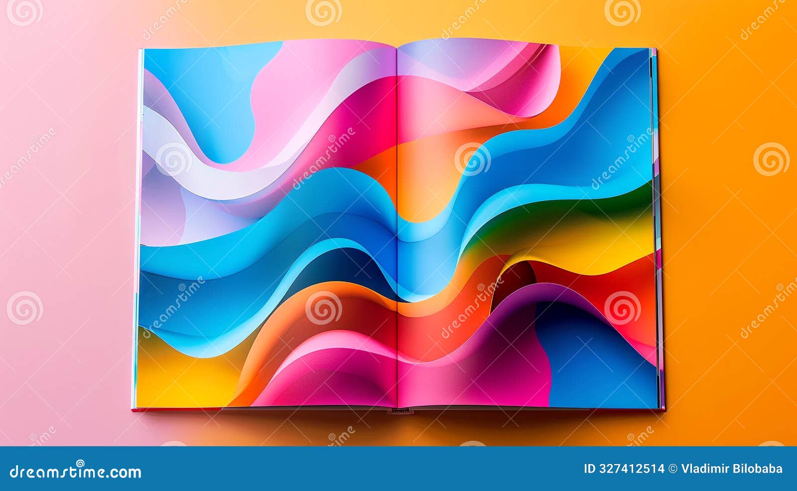 Open Book with Colorful Wavy Patterns on a Pink and Orange Background ...