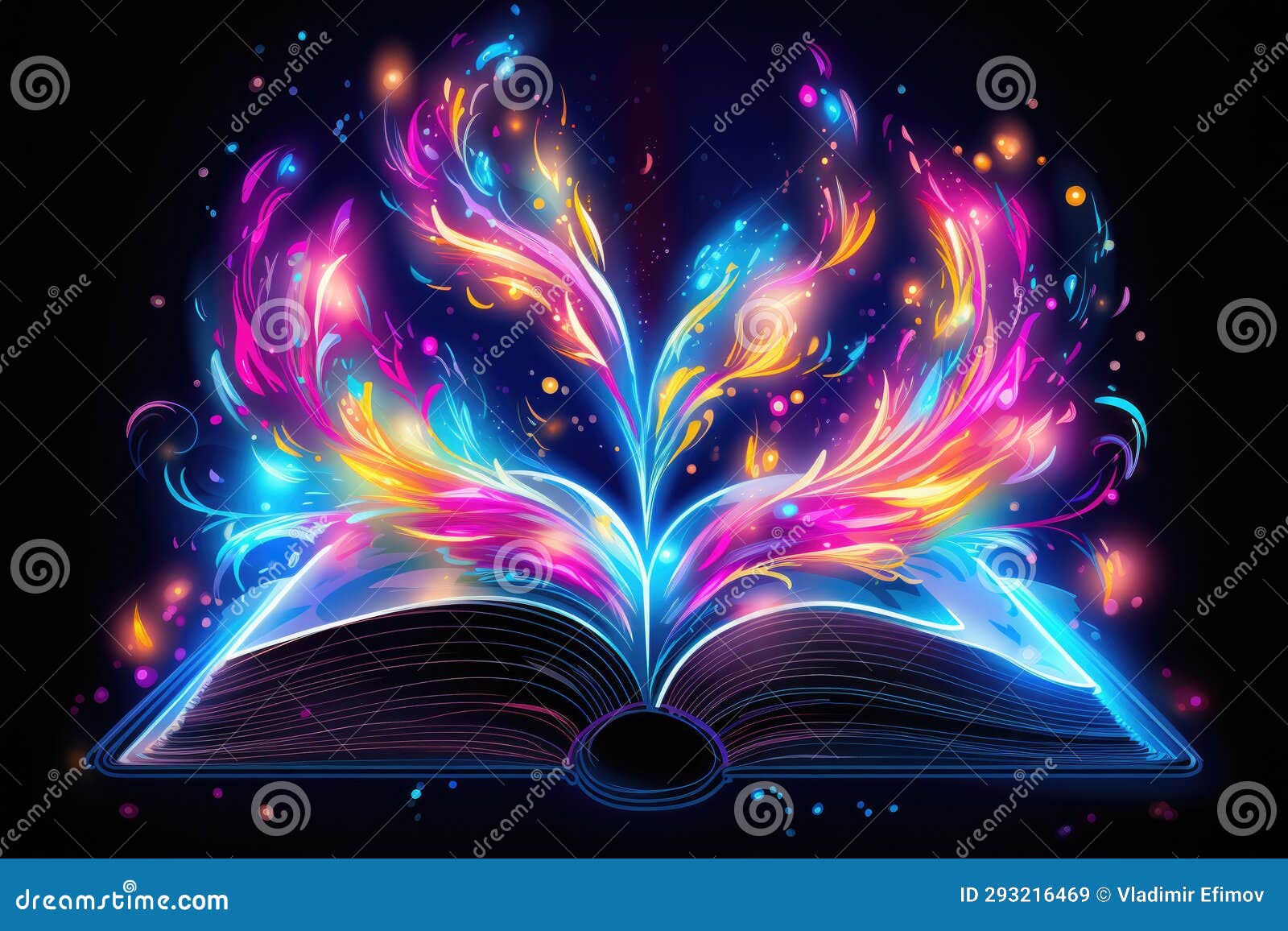 Open Book with Bright Lights Stock Image - Image of background, page ...