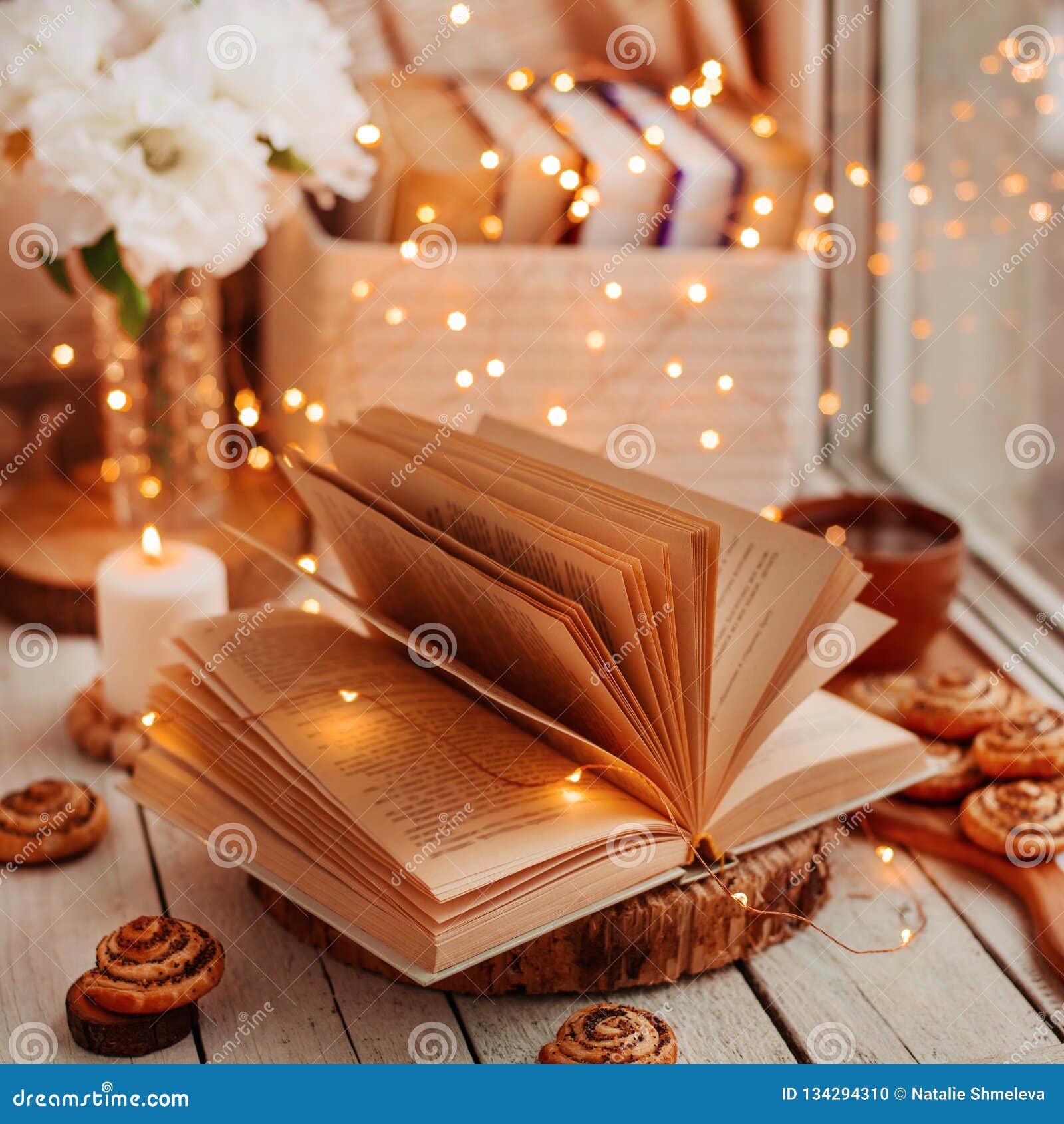 Open book with lights stock photo. Image of december - 134294310