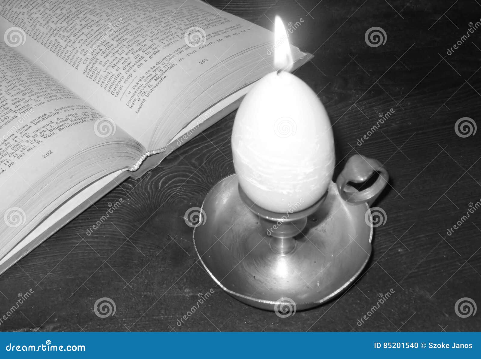 Open Book and Candle with Holder Stock Photo - Image of illustrations ...