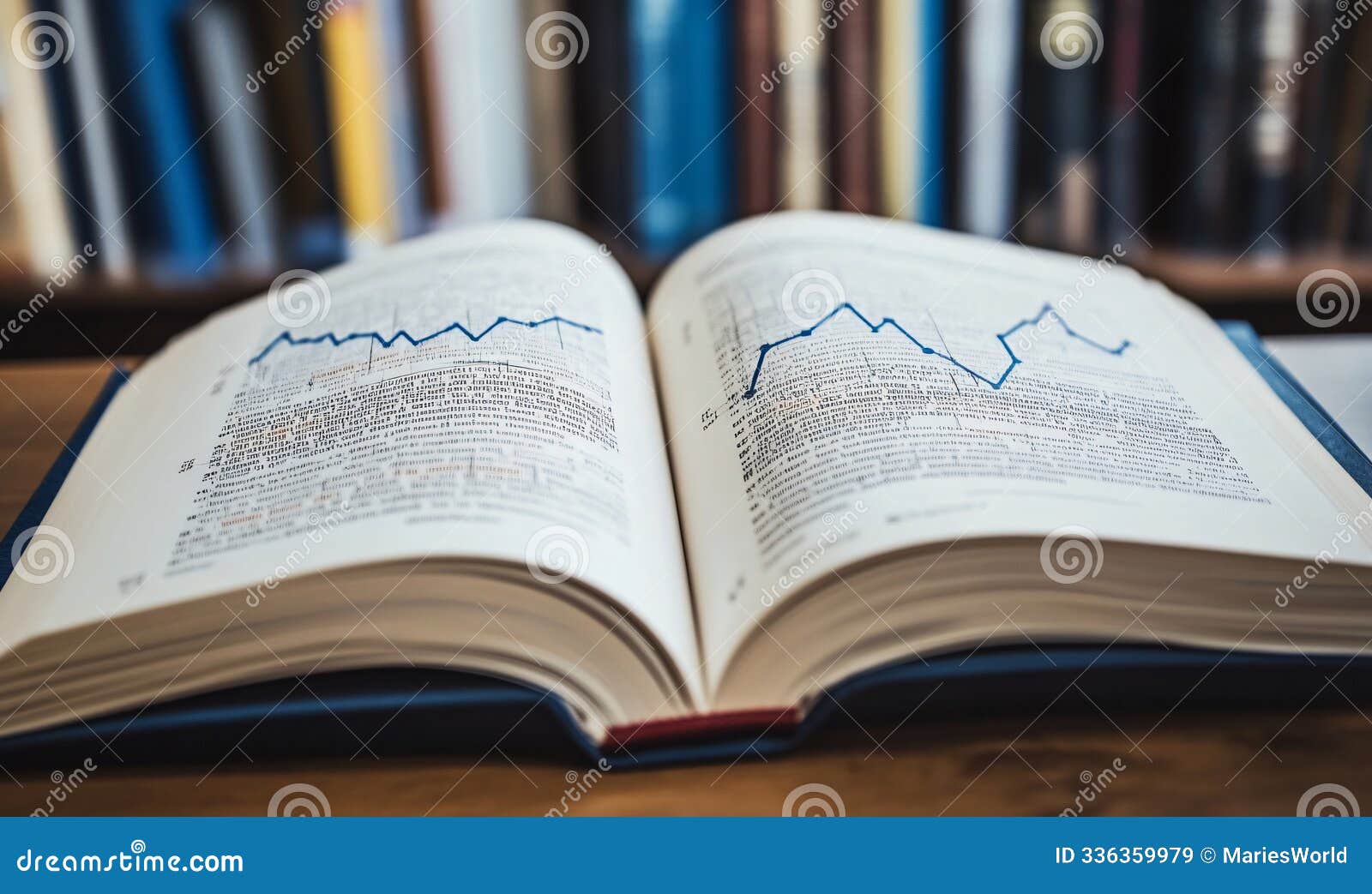Open Book with Charts and Text in Library Setting, Academic and ...