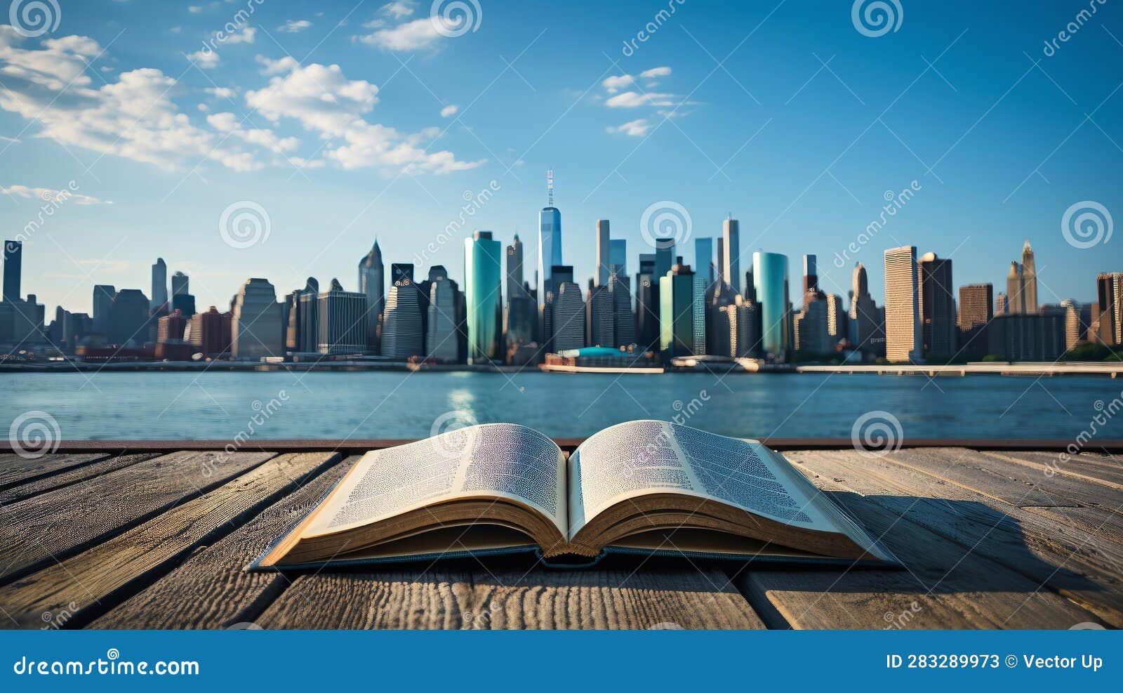 An Open Book with a City in the Background. Generative AI. Stock Image ...