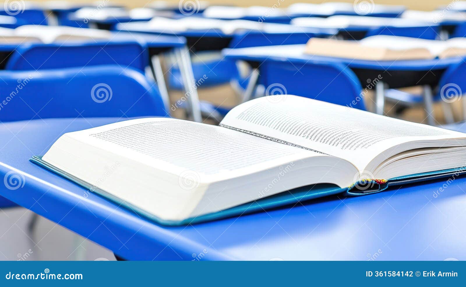 Open Book on Classroom Desk, Students Studying Stock Photo - Image of ...